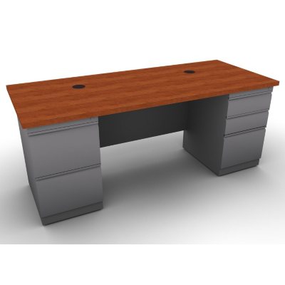 SNAP!Office Double Pedestal Linear Desk - Aluminum Gray & Blossom ...