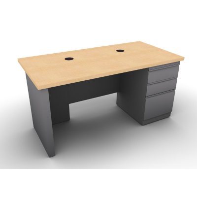 SNAP!Office Single Pedestal Linear Desk - Aluminum Gray & Amber Maple ...