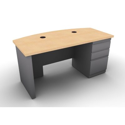 SNAP!Office Single Pedestal Bow Front Desk - Aluminum Gray & Amber ...