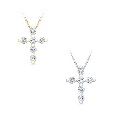 Click here for 0.20 CT. T. W. Diamond Cross Pendant in 14K Yellow... prices