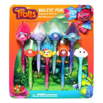 Dreamworks Trolls Bug Eye Pens, Medium Nib Ball Point, Black Ink, 8 ...