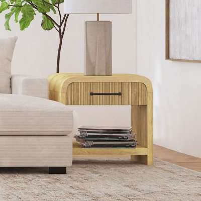 Click here for Society Den Woodridge End Table with USB:- Natural prices