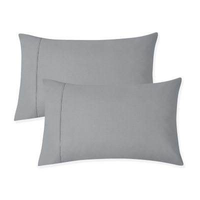 Purity Home 300 Thread Count Brushed Cotton Percale Pillowcase Pair  King - Light Gray