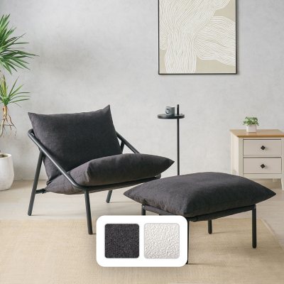 Zinus Night Therapy Foam Callie Sling Accent Chair with Ottoman and Drink Table