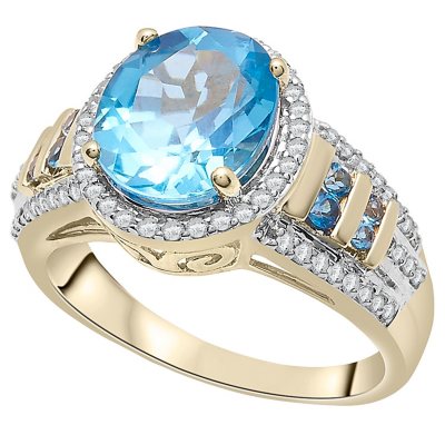 Blue Topaz and Diamond Ring in 14K Yellow Gold
