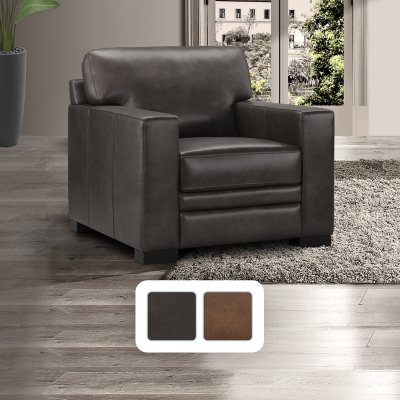 Click here for Emery Top-Grain Leather Chair  Gray:- Gray prices