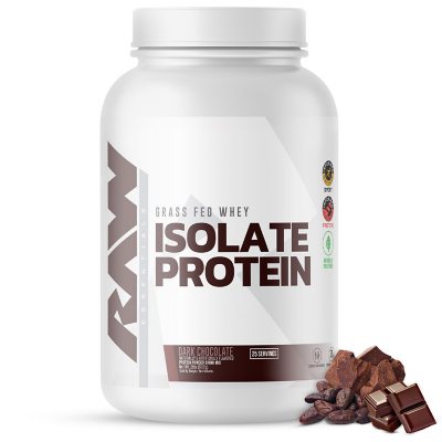 RAW 25g Grass Fed Whey Isolate Protein Powder, Dark Chocolate, 1.97 lbs ...